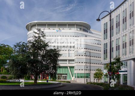 Facade of the Danone headquarters building. Danone is a French ...