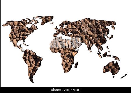 Roughly outlined world map withpebble rock background Stock Photo - Alamy