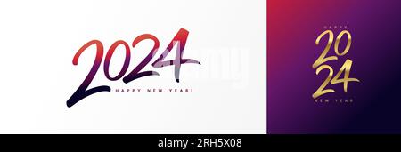 2024 calligraphy web slide. Happy New Year 2024 lettering, logo design ...
