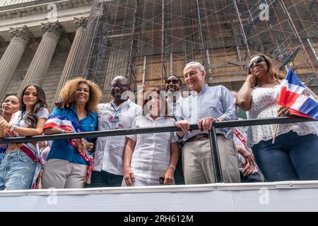 Spectators attend the Dominican Day Parade on August 8, 2021 on the ...