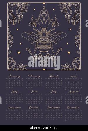 Magic calendar 2023. Vintage gothic illustrations, witch items. Deer ...