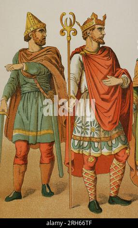 Anglo-Saxons (500-1000). From left to right, 1: Warrior, 2: King (750 ...