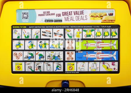 Ryanair aeroplane airplane safety information card printed on the back ...