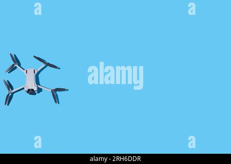 Modern gray drone aircraft side view isolated on studio background ...