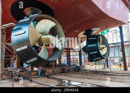 The Azimuth Schottel Stern thrusters on a Diving Support Ship during ...