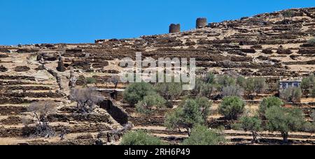 Dry landscape in Pyrgos area, Tinos island, Greece, Southern Europe ...