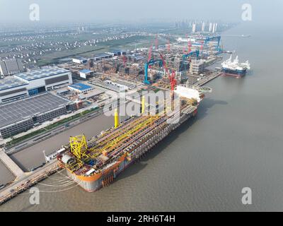 Shipbuilding on the Yangtze River in Nantong Jiangsu China Stock Photo ...