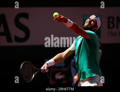 Karen Khachanov, a Russian tennis player, during a match at the Hong ...