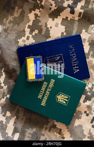 Ukrainian passport and military id identity card. Ukraine pixel ...