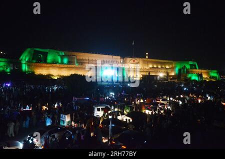 Peshawar, Peshawar, Pakistan. 14th Aug, 2023. Fireworks light the sky ...