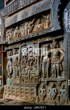 Cave 3 : Mithuna couples on the right of verandah of Chaitya Kanheri ...
