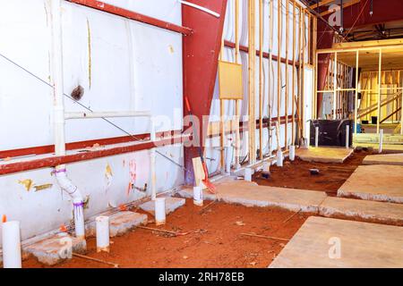 Lavatory restroom planning concrete floor exposes drainage pvc pipe ...