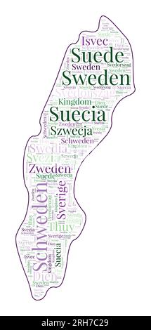 Sweden Word Cloud. Country shape with region division. Sweden ...