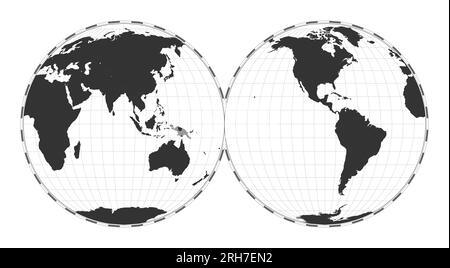 Vector world map. Mollweide projection interrupted into two equal-area ...