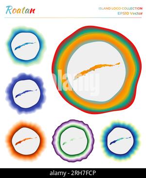 Roatan logo. Sign with the map of the island and colored stripes ...