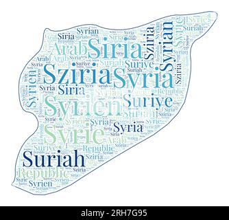 Syria shape text cloud. Country border with shadow on white background ...