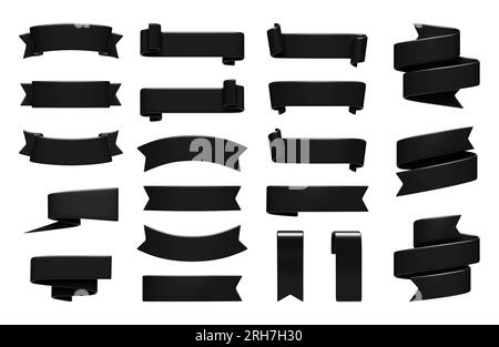 3d label ribbon. Glossy black blank plastic banner for advertisment ...