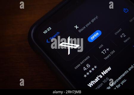 Vancouver, CANADA - Aug 6 2023 : Elon Musk's X App seen in App Store on ...