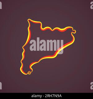 Outline map of Catalonia. Border is marked with ribbon in national ...