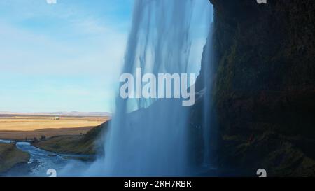 Seljalandsfoss waterfall in iceland circa March 2023 with beautiful ...