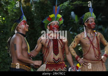 Brazilian indigenous men of Pataxó ethnic group celebrate International ...