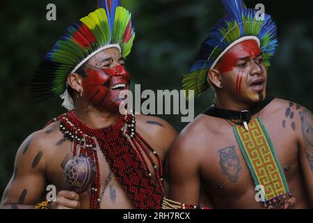 Brazilian indigenous men of Pataxó ethnic group celebrate International ...