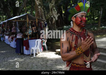 Brazilian indigenous man of Pataxó ethnic group portrait celebrating ...