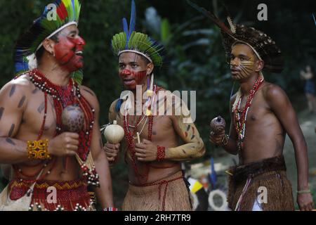 Brazilian indigenous men of Pataxó ethnic group celebrate International ...