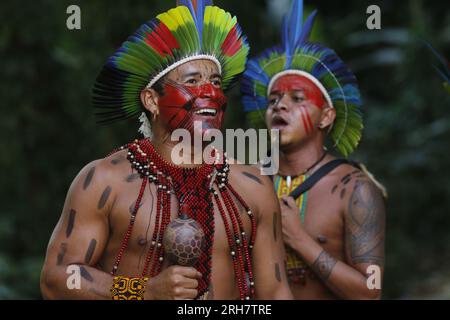 Brazilian indigenous men of Pataxó ethnic group celebrate International ...