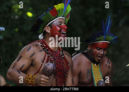 Brazilian indigenous men of Pataxó ethnic group celebrate International ...