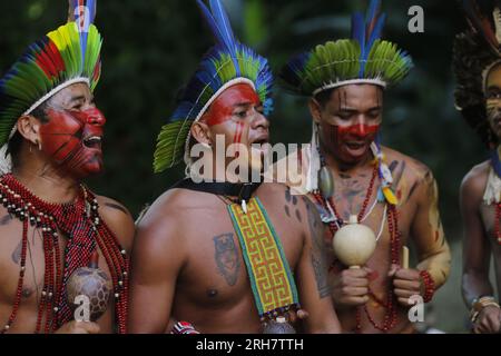 Brazilian indigenous men of Pataxó ethnic group celebrate International ...