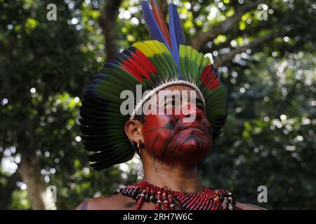Brazilian indigenous man of Pataxó ethnic group portrait celebrating ...