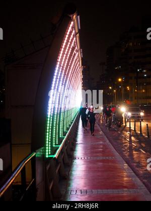 Miraflores, Peru. 14th Aug, 2023. Villena Bridge in Lima is Illuminated ...