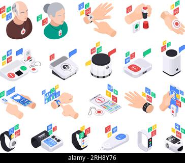 Senior medical emergency alert systems service isometric composition ...