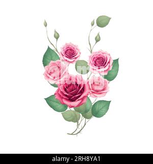 Red and pink halftone roses, hand drawn illustration elements colored ...