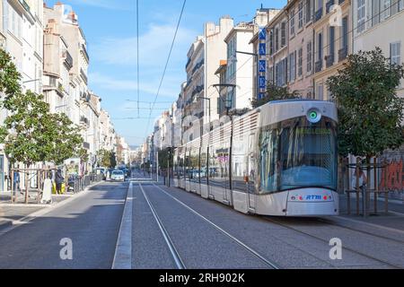 Marseille, France - March 23 2019: The Marseille tramway (French ...