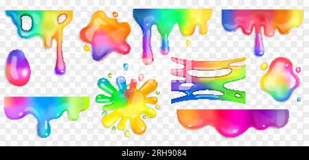 Realistic colorful slime icons set with different shapes of liquid ...
