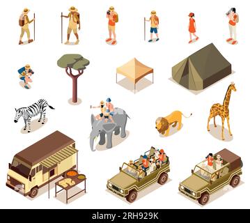 Safari tourist composition with sightseeing and exploration symbols ...