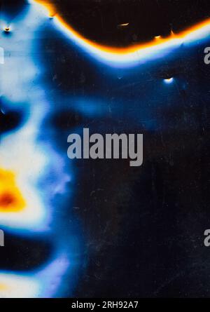 Scratched texture. Glitch overlay. Blue yellow color artifact old film ...