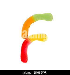 Letter N made of multicolored gummi worms and isolated on pure white ...