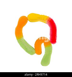 Letter L made of multicolored gummi worms and isolated on pure white ...