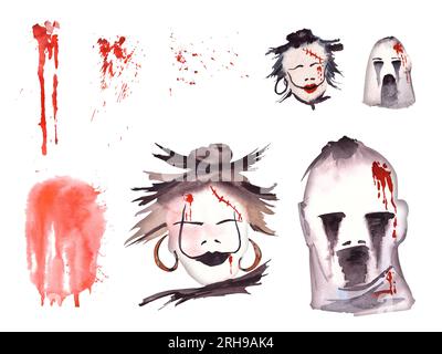 Watercolor hand painted ghost and blood stains seamless pattern Creepy ...