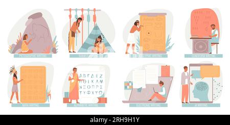 Primitive tribe people with modern technology vector illustration ...
