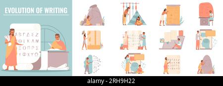 Evolution of writing flat set with ancient types and modern ...