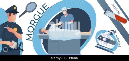 Morgue forensic pathologist composition with flat text and doodle ...