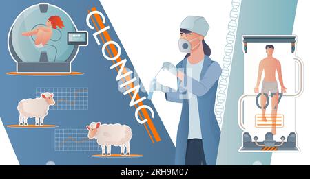 Cloning genetics composition with flat text and doodle characters of ...
