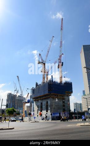 Construction of the Azrieli Spiral tower in Tel-Aviv, Israel Stock ...