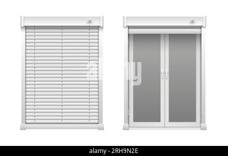 Realistic window blinds set of isolated images with modern interior ...