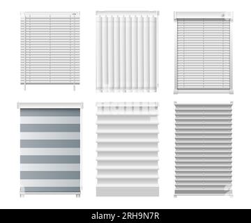 Realistic window blinds set with isolated white blue and black drawn ...
