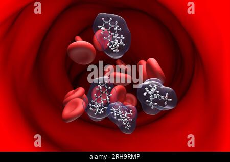 Tetrahydrogestrinone (THG) structure in the blood flow ball and stick ...